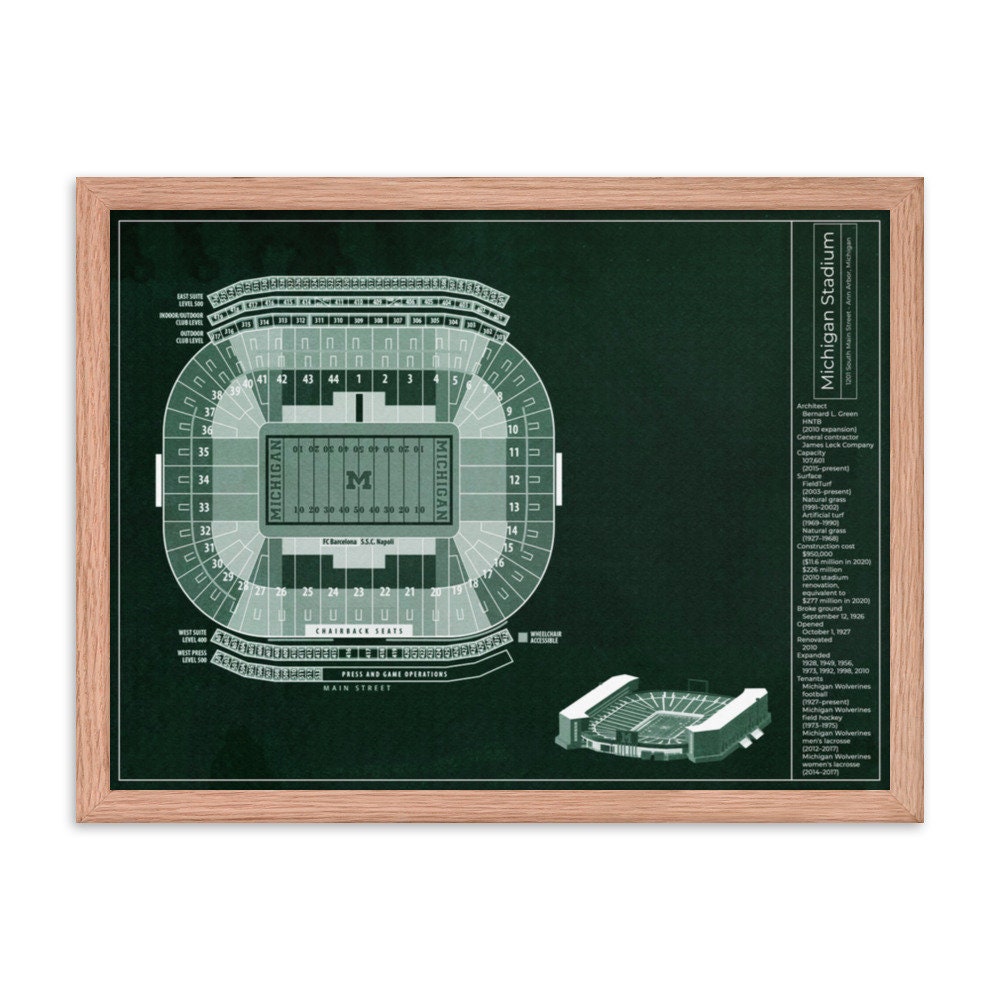 Poster Michigan Stadium, Blueprint Art Print Green, Vintage Wall Art ...
