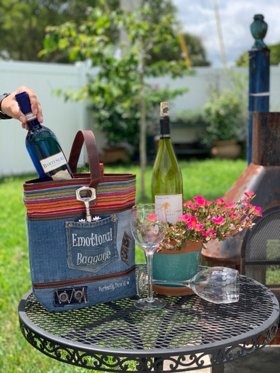 Vintage Upcycled Denim Double Wine/alcohol Bottle Holder "emotional ...