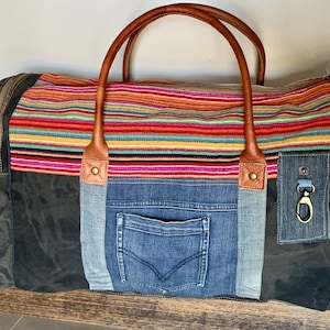 Vintage Upcycled Canvas & Denim Color Block Duffle Bag/luggage XL - Etsy