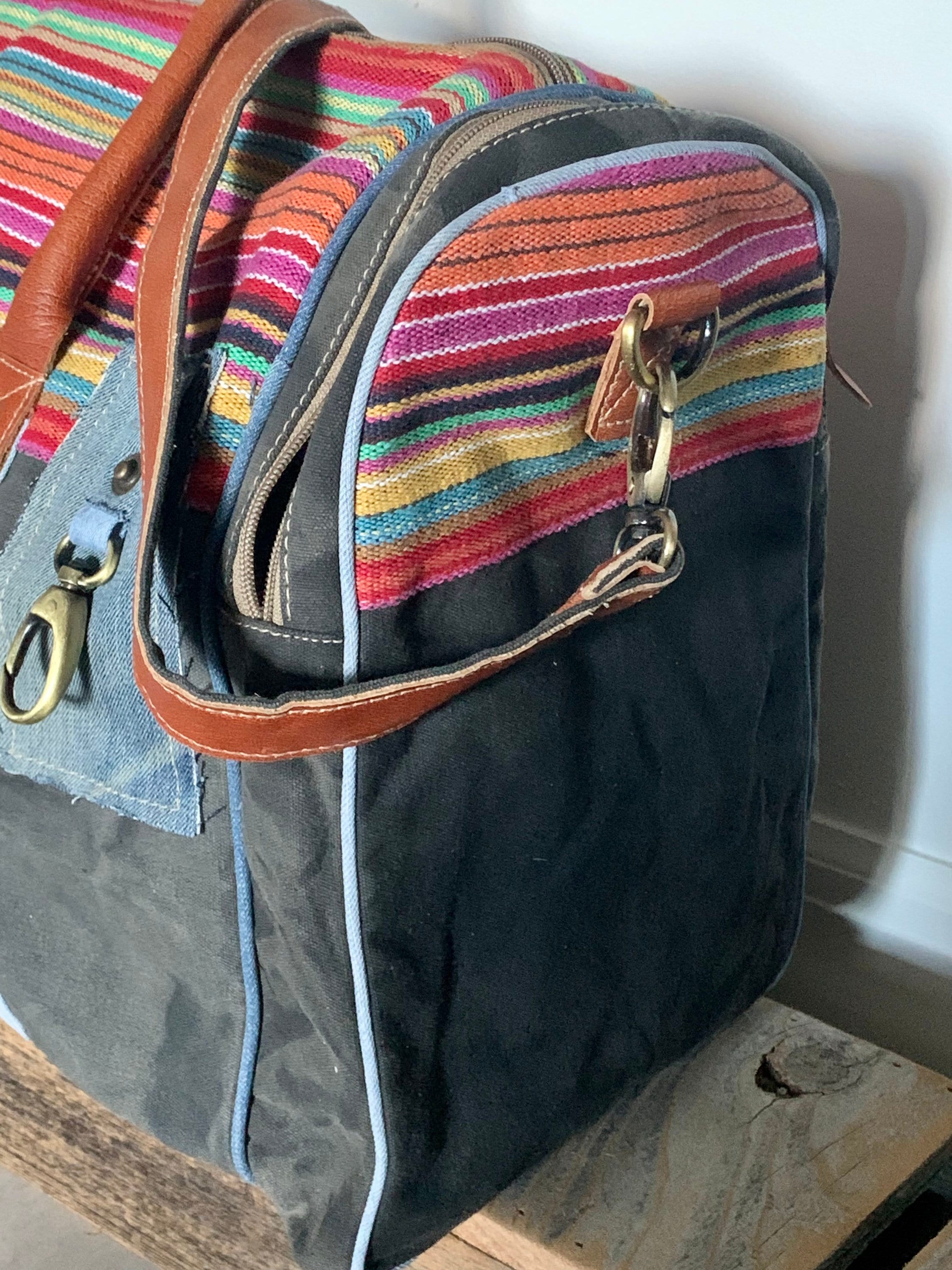 Vintage Upcycled Canvas & Denim Color Block Duffle Bag/luggage XL - Etsy