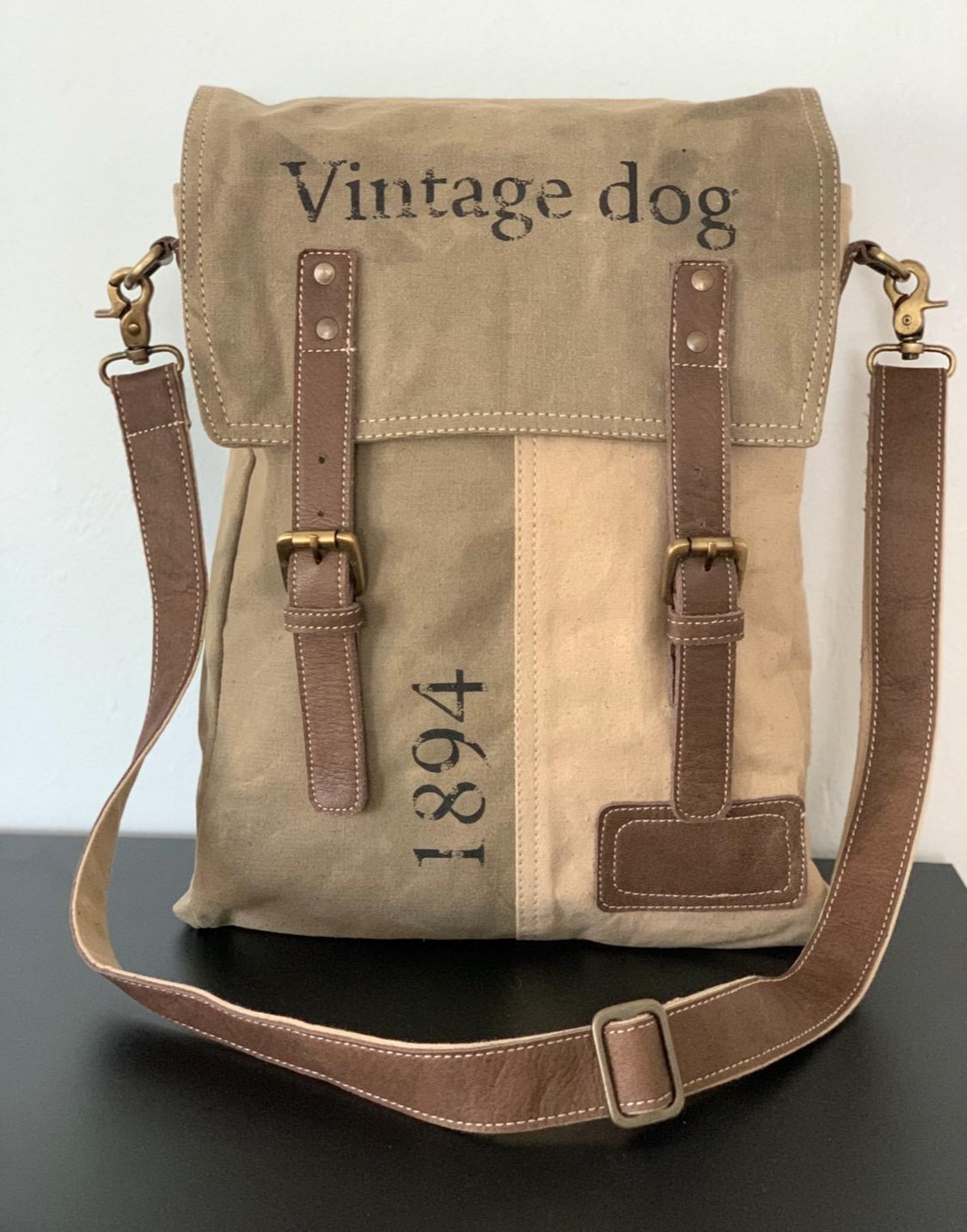 Vintage Dog Upcycled Military Tent Canvas Flap-over Messenger Bag ...