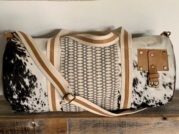 XL Cowhide & Upcycled Canvas Roll Style Duffle Shoulder Bag - Etsy