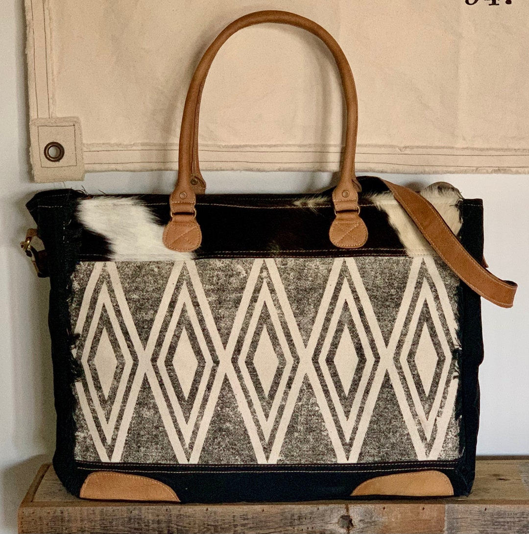 Vintage Upcycled Batik Print Canvas/cowhide XL Tote/ Weekender Bag - Etsy