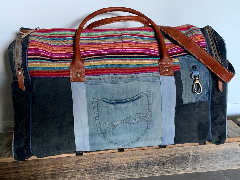 Vintage Upcycled Canvas & Denim Color Block Duffle Bag/luggage XL - Etsy