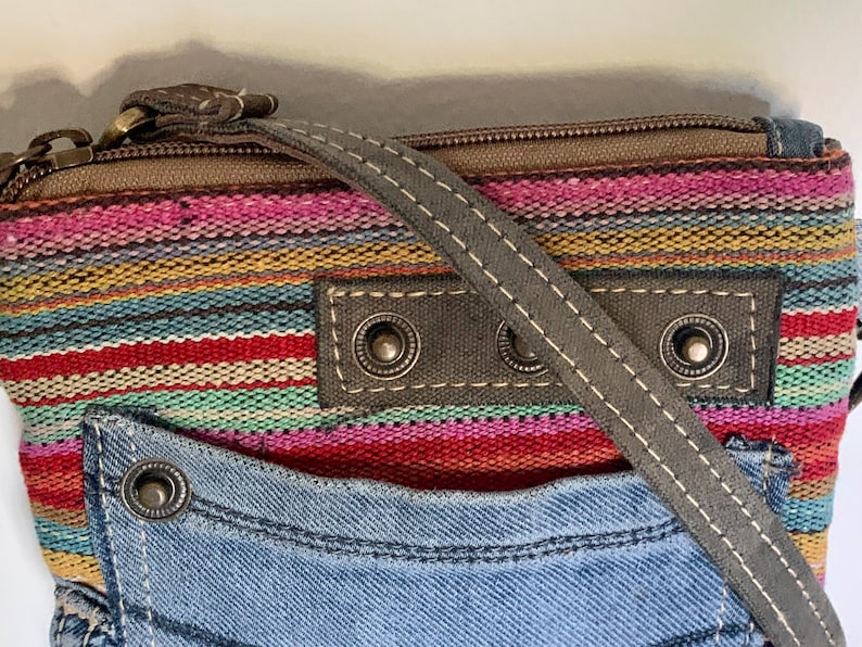 Vintage Upcycled Canvas/denim Color Block Crossbody Handbag - Small - Etsy