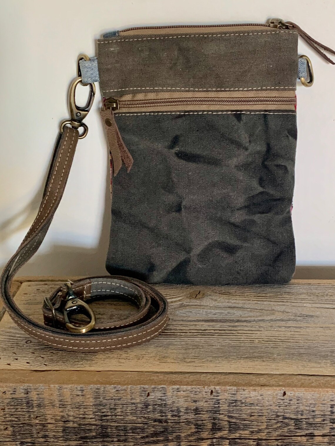 Vintage Upcycled Canvas/denim Color Block Crossbody Handbag Small - Etsy