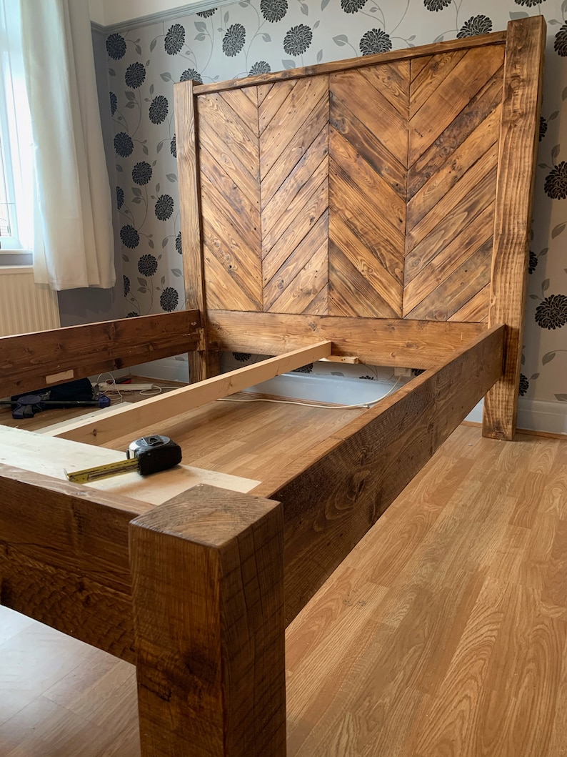 Rustic, Hand Made, Chevron Scaffold Board Reclaimed Bed - Etsy UK