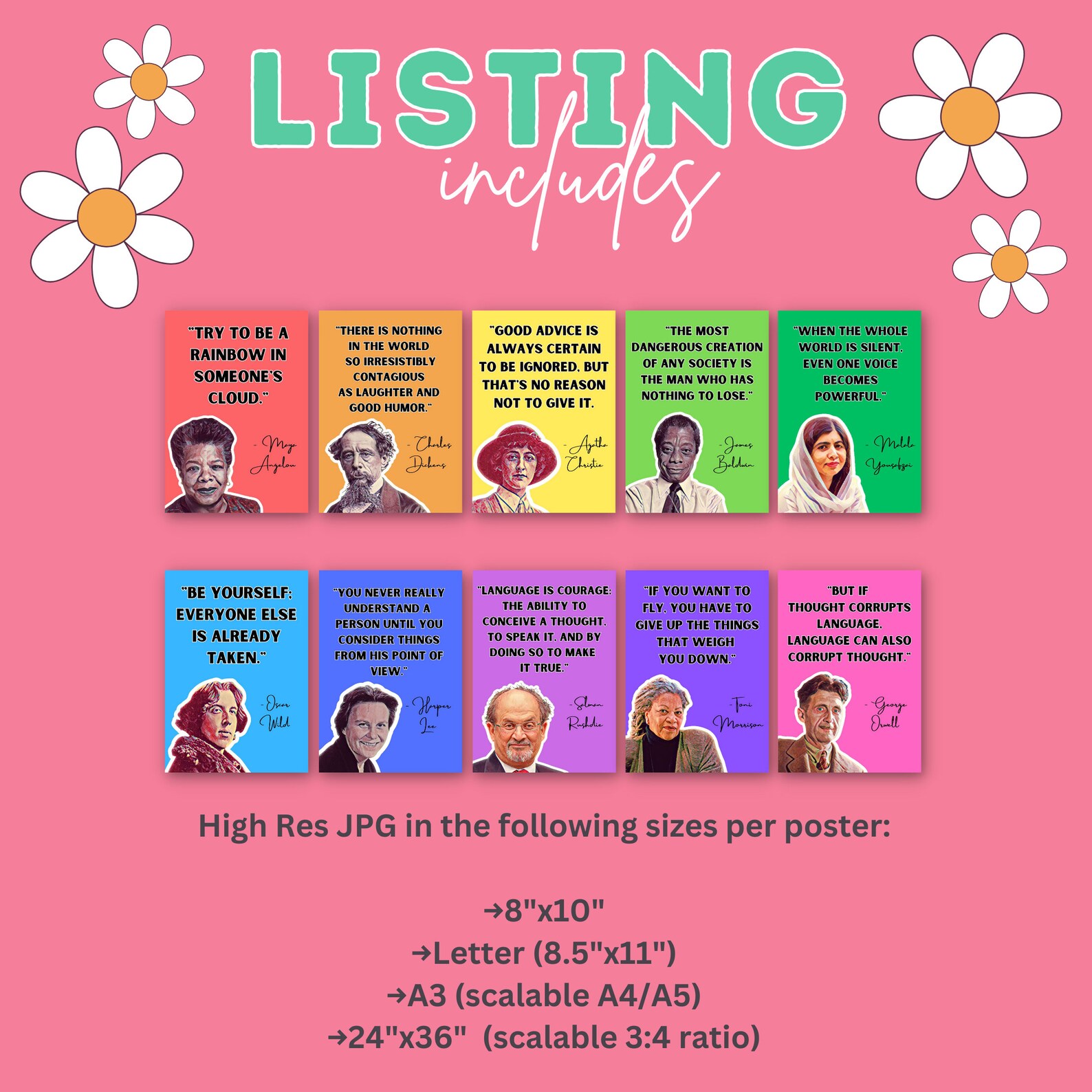 Famous Author Quotes Classroom Poster Set of 10 / Education / Language ...