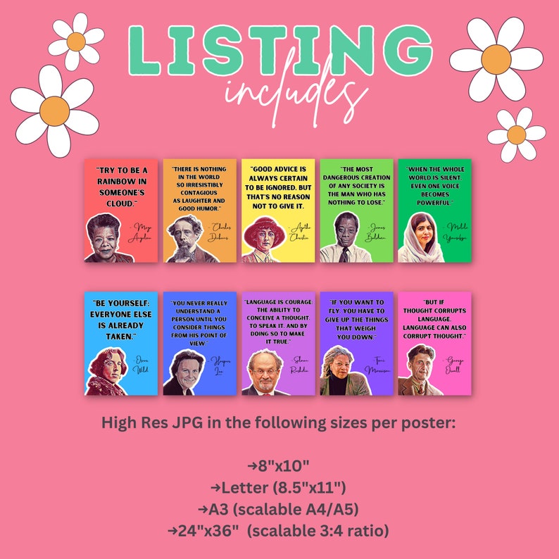 Famous Author Quotes Classroom Poster Set of 10 / Education / Language ...