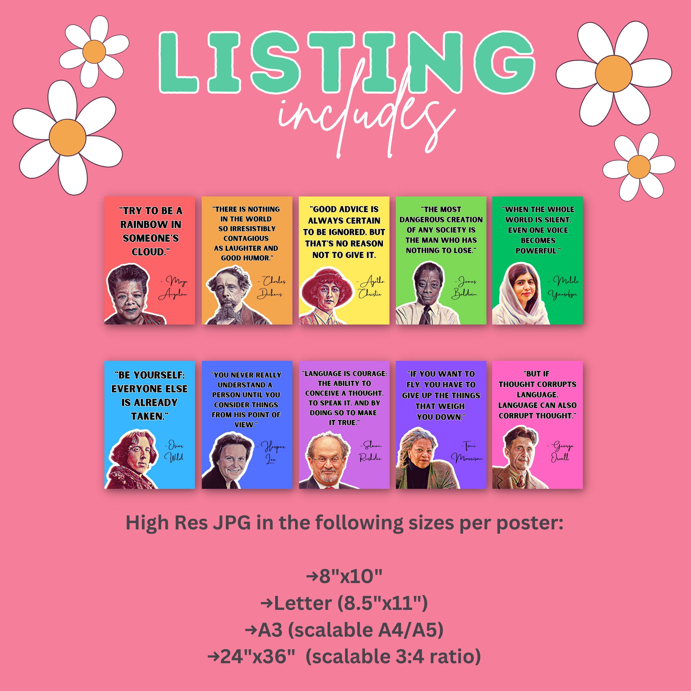 Famous Author Quotes Classroom Poster Set of 10 / Education / Language ...