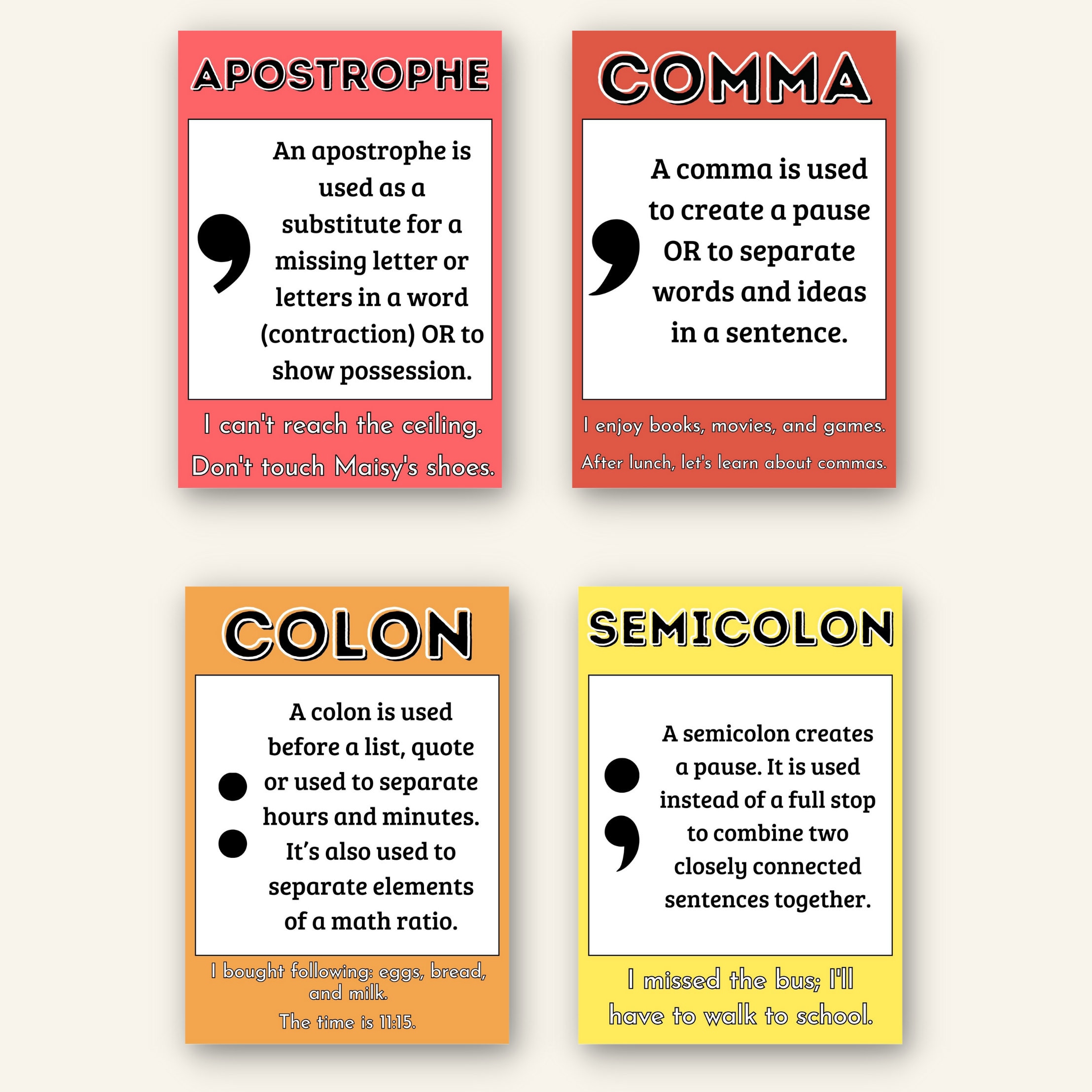 Punctuation Posters (set of 12), Elementary, Middle School, ELA ...
