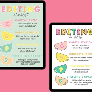 Editing Checklist, CUPS, English Language, Grammar Posters, Homeschool ...