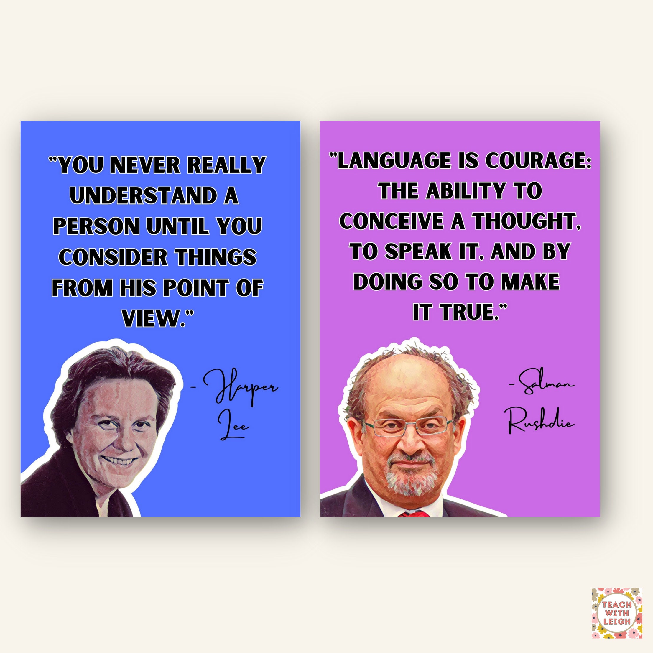 Famous Author Quotes Classroom Poster Set of 10 / Education / Language ...