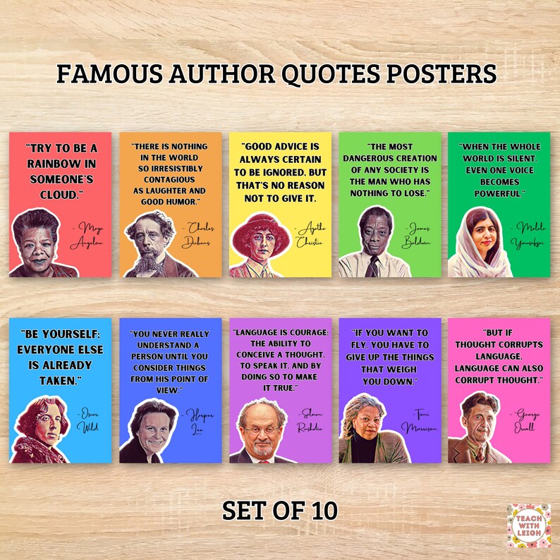 Famous Author Quotes Classroom Poster Set of 10 / Education / Language ...