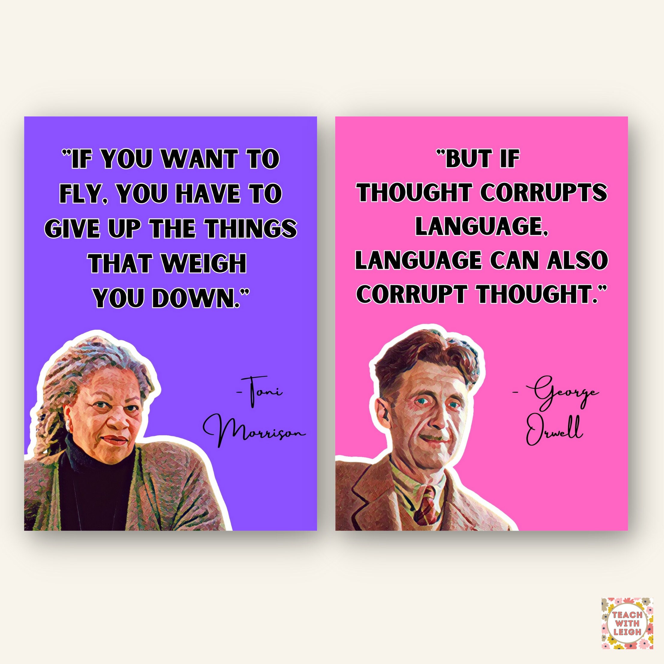 Famous Author Quotes Classroom Poster Set of 10 / Education / Language ...