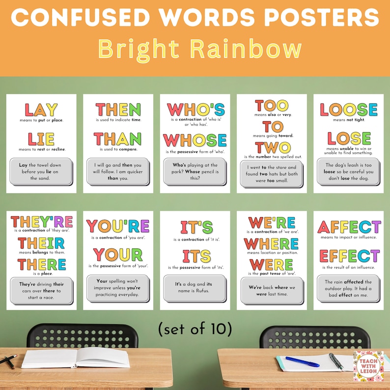 Confused Words Classroom Poster Set of 10, Education, Language Posters ...