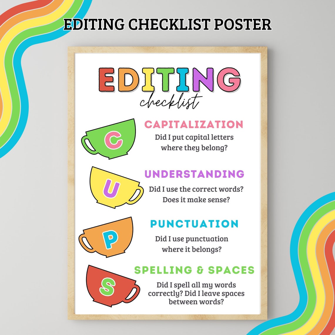 Editing Checklist, CUPS, English Language, Grammar Posters, Homeschool ...