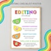Editing Checklist, CUPS, English Language, Grammar Posters, Homeschool ...
