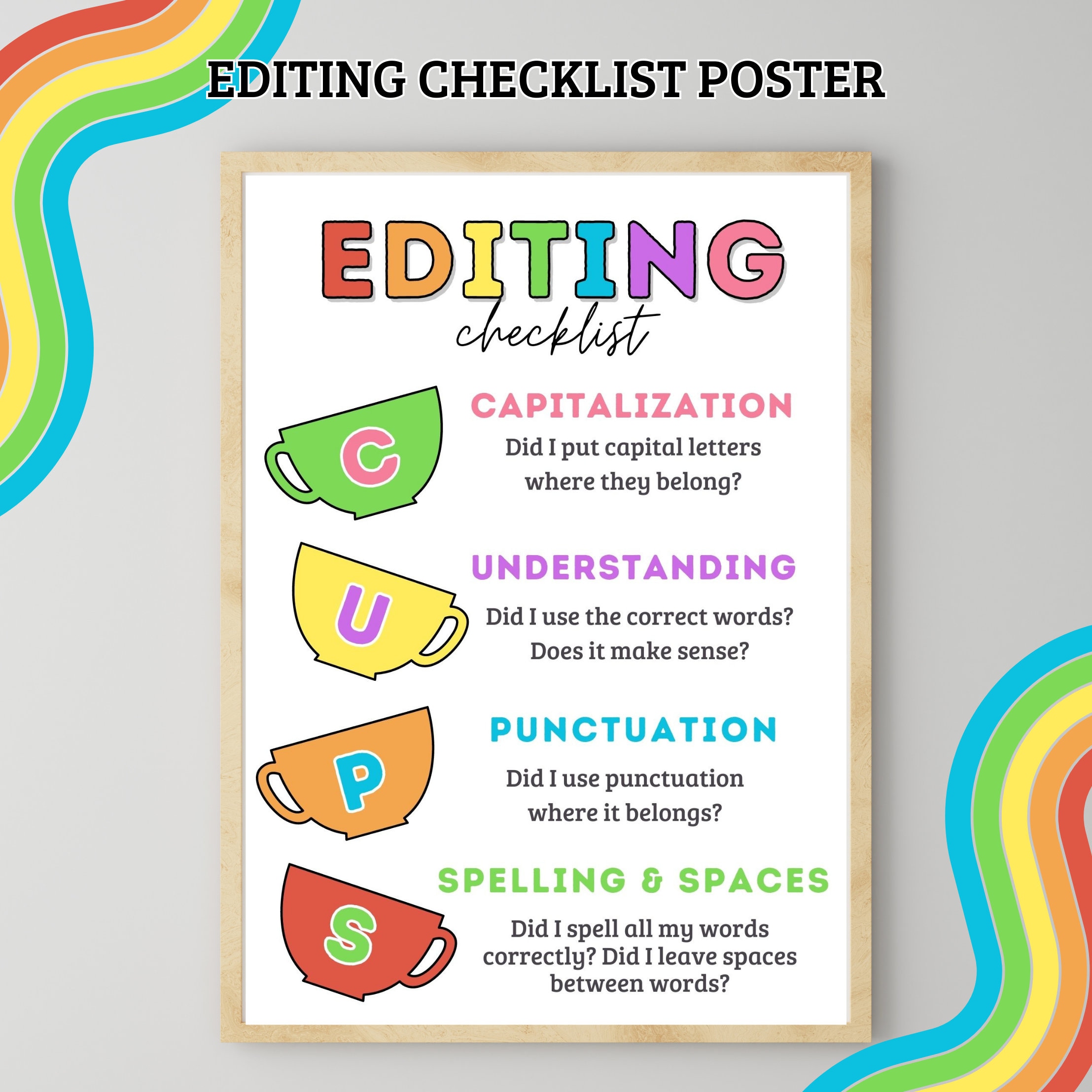 Editing Checklist, CUPS, English Language, Grammar Posters, Homeschool ...