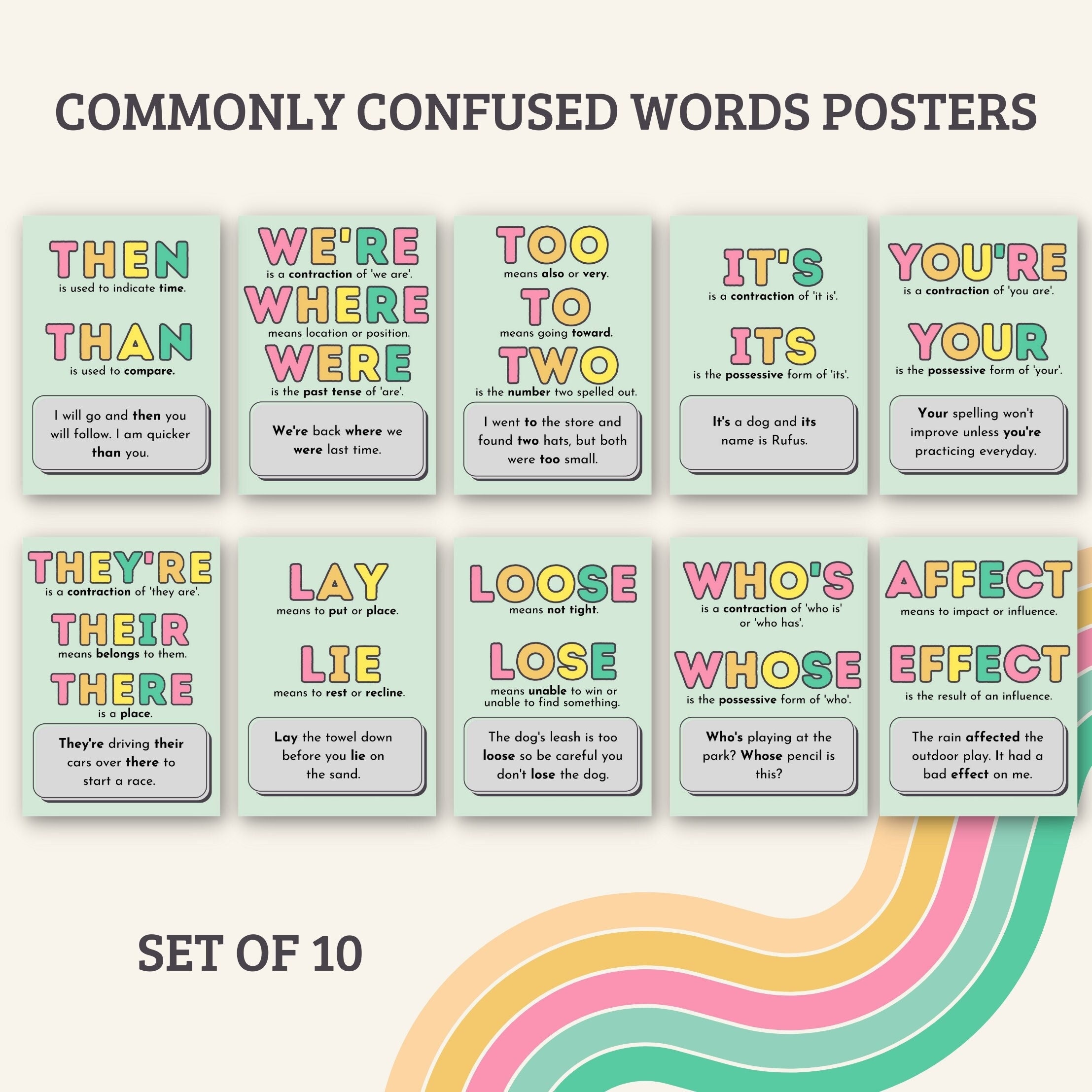 Confused Words Classroom Poster Set of 10, Education, Language Posters ...