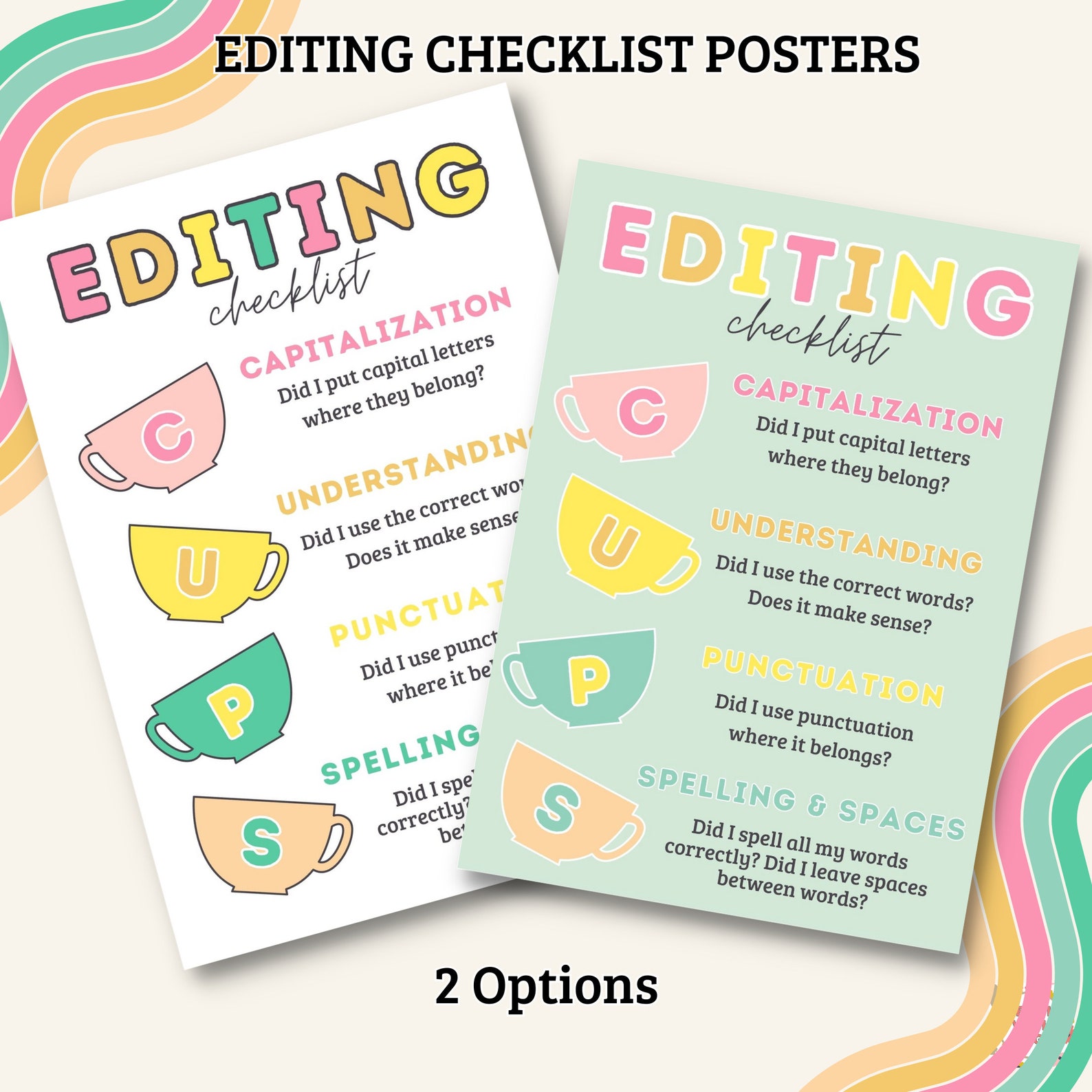 Editing Checklist, CUPS, English Language, Grammar Posters, Homeschool ...