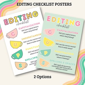 Editing Checklist, CUPS, English Language, Grammar Posters, Homeschool ...