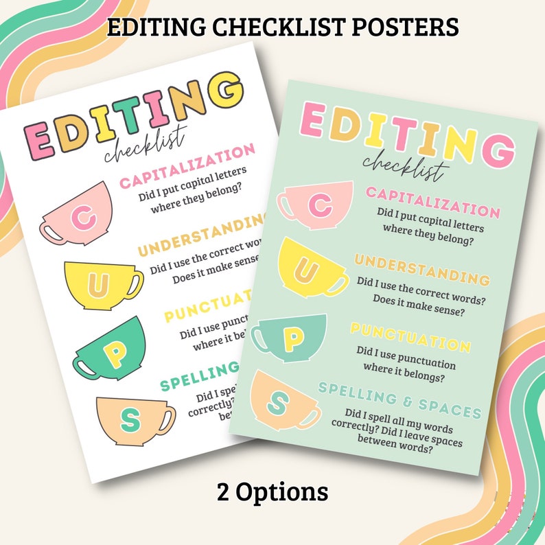 Editing Checklist, CUPS, English Language, Grammar Posters, Homeschool ...