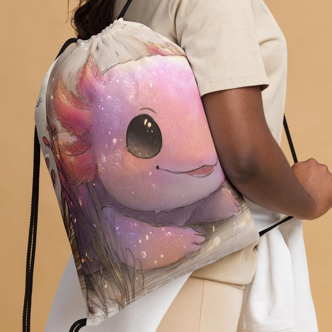Pastel Axolotl Drawstring Backpack, Watercolor Kawaii Gym Bag - Etsy