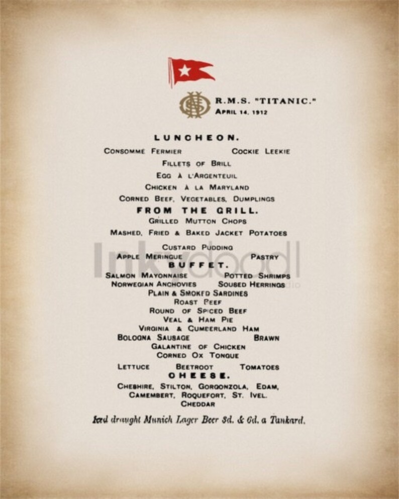 RMS Titanic Menu Print, Unframed Poster Prints - Etsy UK