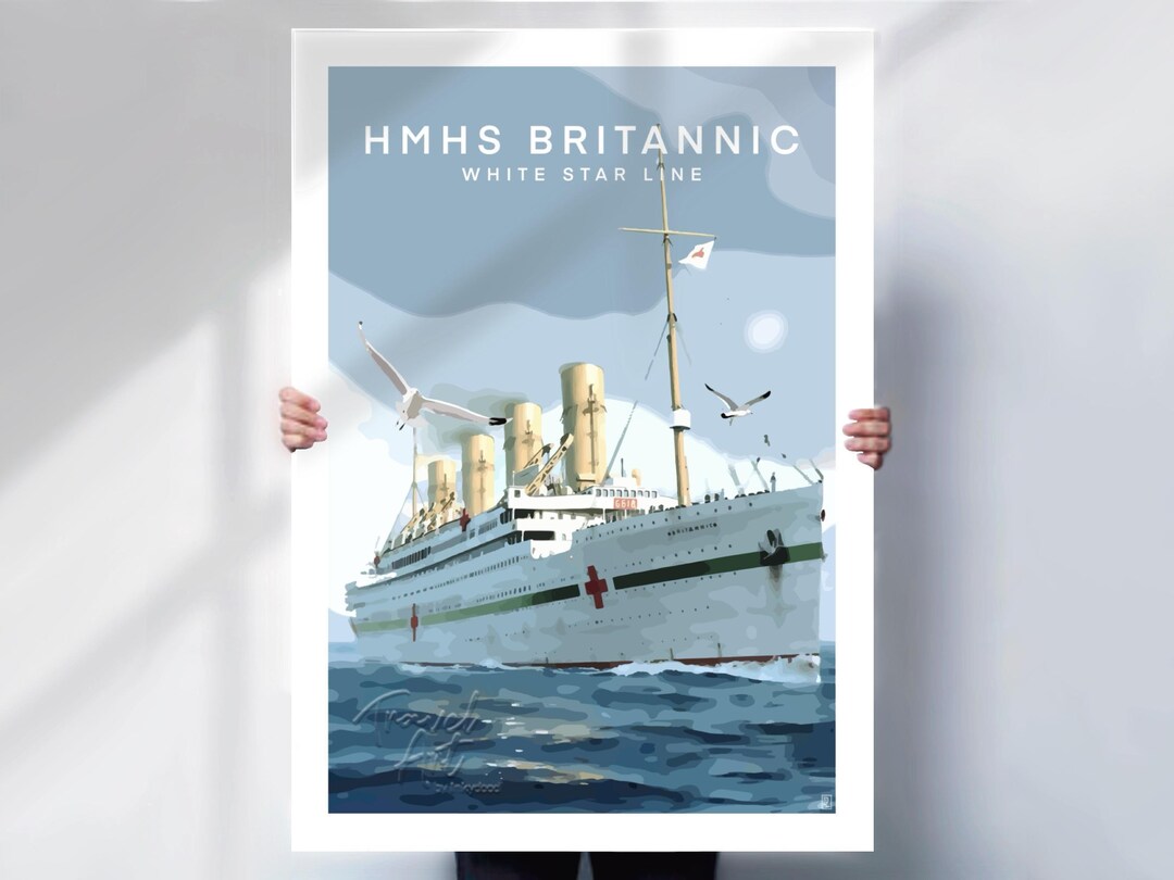 HMHS Britannic Poster , Travel Art Print , Retro Liner Poster , White ...