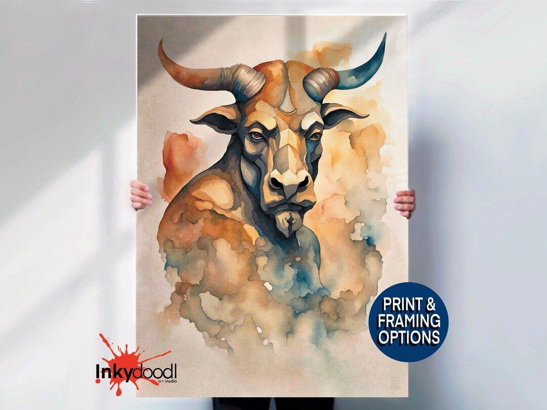 Minotaur Watercolour Print or Canvas | Earthy Taurus Wall Art | Strong ...
