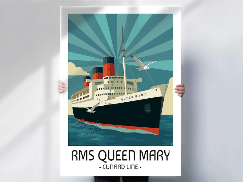 RMS Queen Mary Poster: Vintage Ocean Liner Art, Travel Print - Etsy