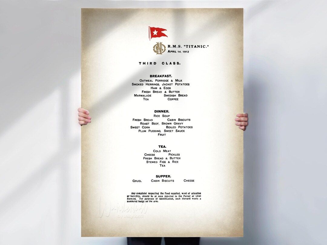 Titanic Print , RMS Titanic Third Class Menu Print - Etsy UK