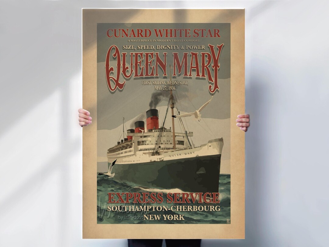 RMS Queen Mary Poster - White Star Line Poster - Vintage Style Nautical ...