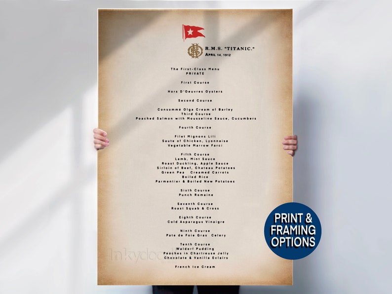 Titanic Print , RMS Titanic First Class Menu Private Print - Etsy