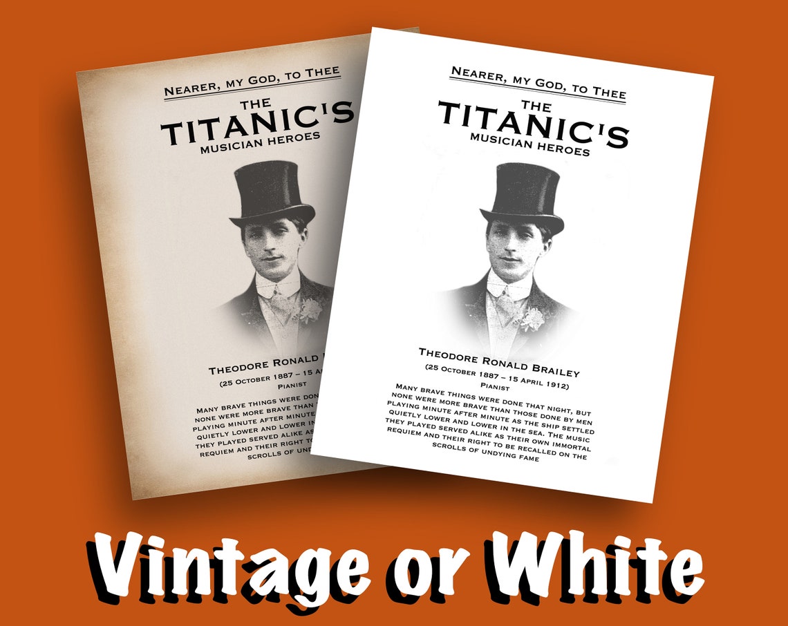 Titanic Print , RMS Titanic Heroic Musicians. Theodore Ronald Brailey ...