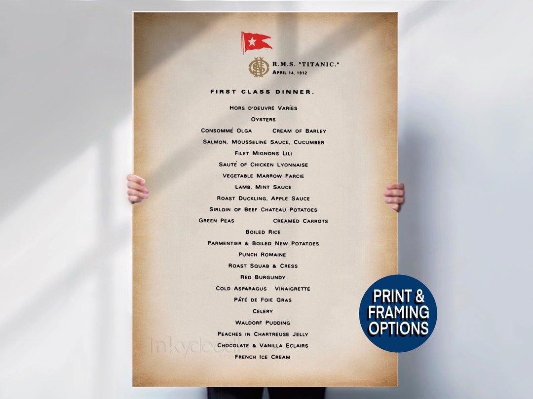 Titanic Print , RMS Titanic First Class Dinner Menu Print - Etsy