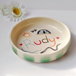 Custom Cute and Cheerful Pet Plate, 2 to 3 Designs, Handmade Pottery ...