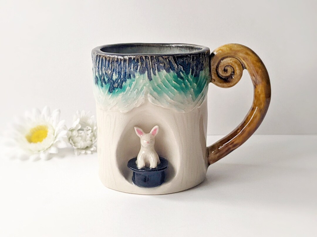 Magical Rabbit in Hat Mug, Made to Order, One of a Kind, Ceramic ...
