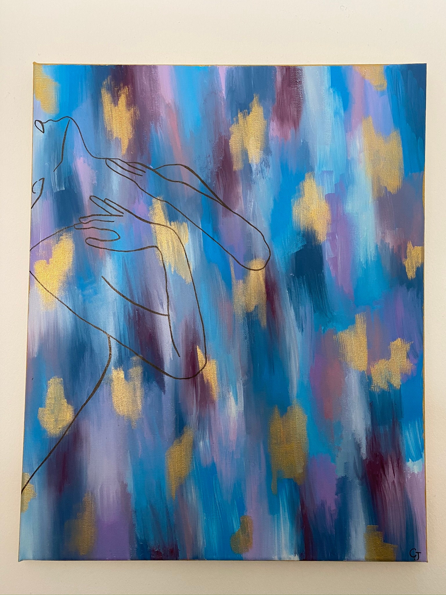 Hand Painted Acrylic Canvas Line Drawing of Passionate Women Blue ...