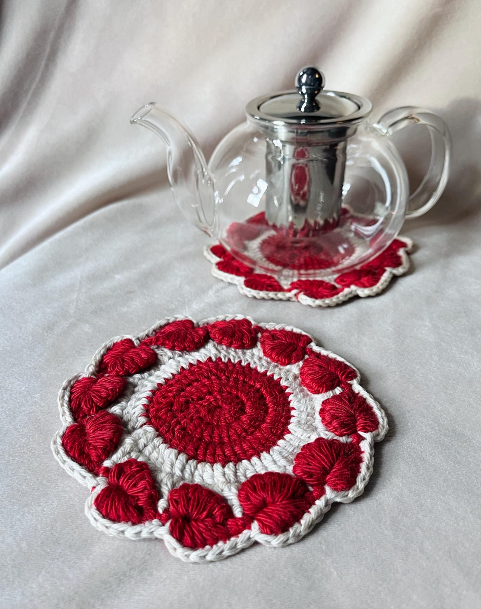 Puff Heart Crocheted Coasters, Tea Pot Holders- Set of 2 - Etsy