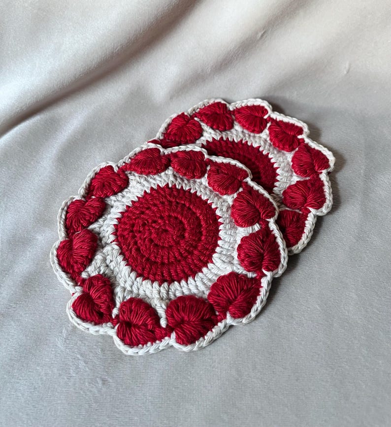 Puff Heart Crocheted Coasters, Tea Pot Holders- Set of 2 - Etsy
