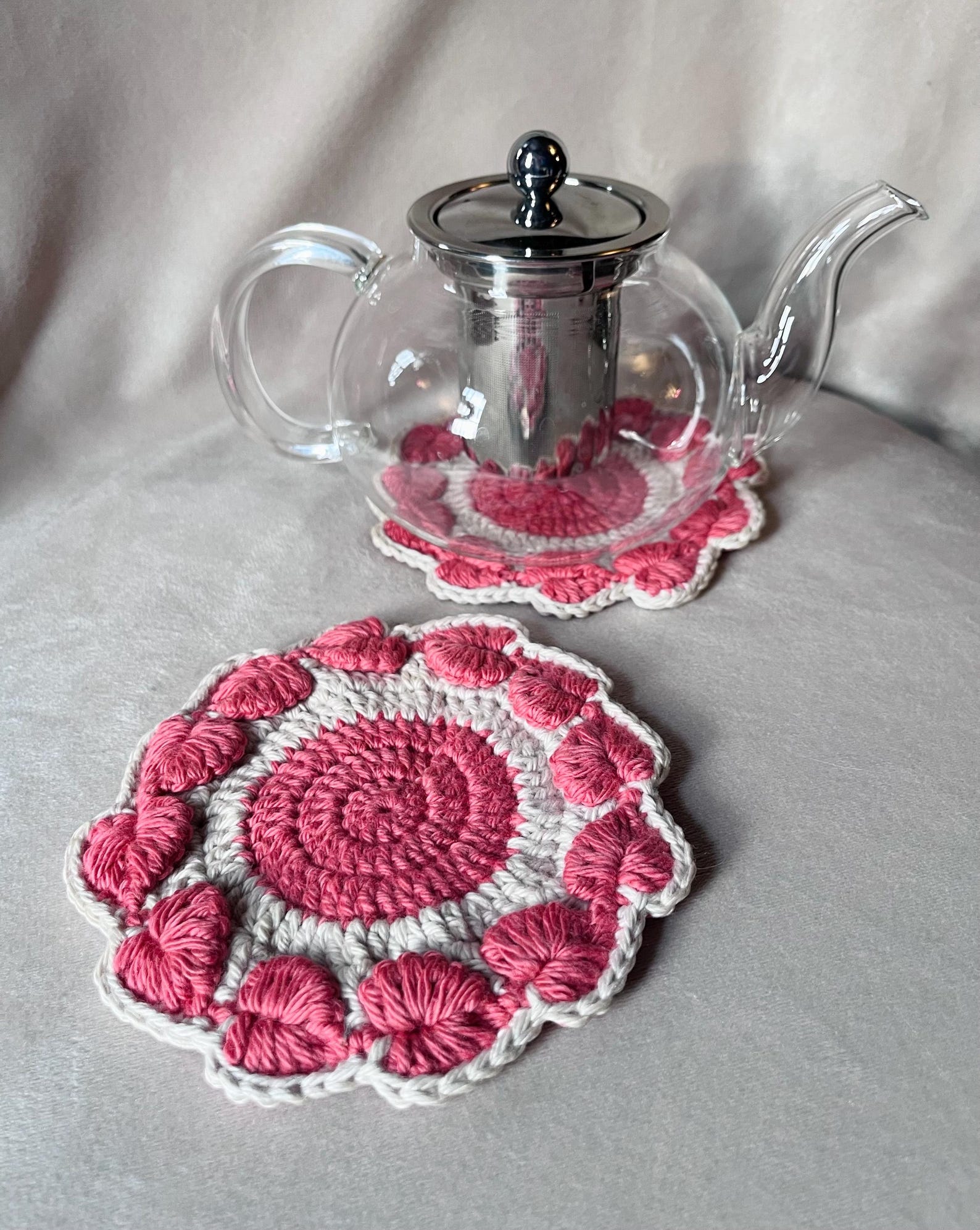 Puff Heart Crocheted Coasters, Tea Pot Holders- Set of 2 - Etsy