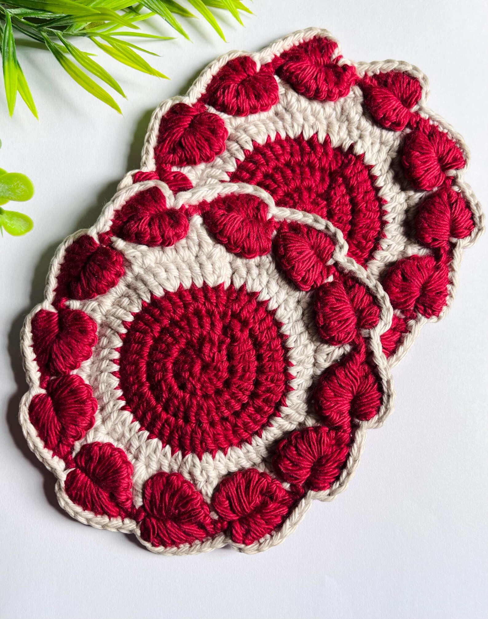 Puff Heart Crocheted Coasters, Tea Pot Holders- Set of 2 - Etsy