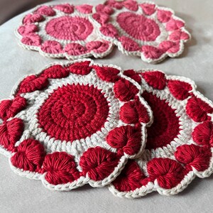 Puff Heart Crocheted Coasters, Tea Pot Holders- Set of 2 - Etsy