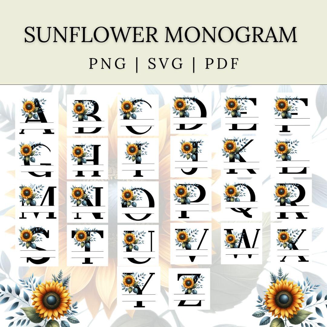 Sunflower Split Monogram | Png | Sunflower Alphabet | Sublimation ...