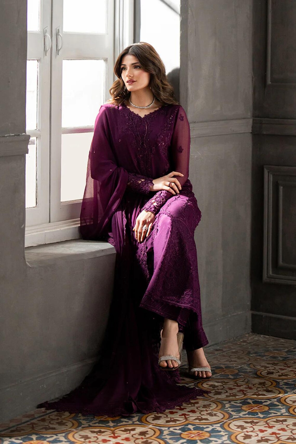 Azure Brand Original Chiffon Embroidered Dress Latest Ensembles ...