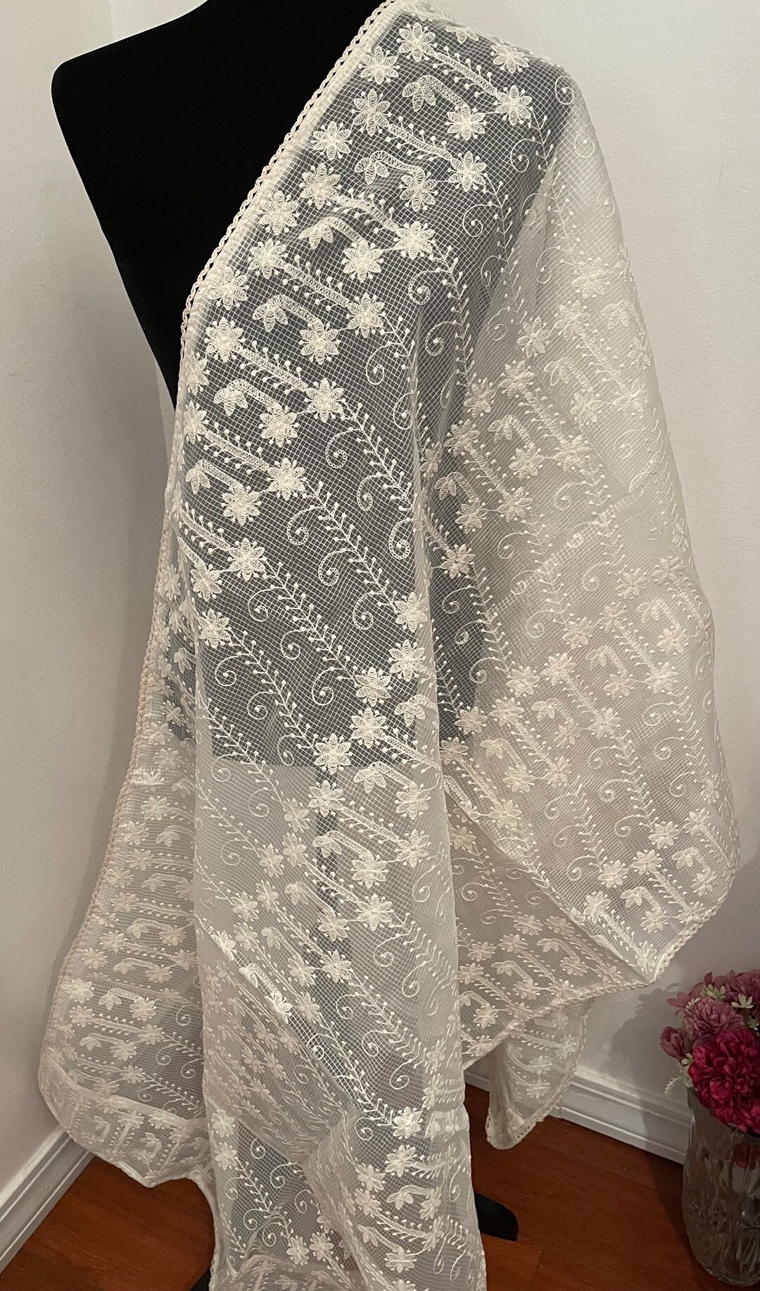 Cotton Lucknowi Embroidered Dupatta Dupatta Pakistan Indian Wear - Etsy