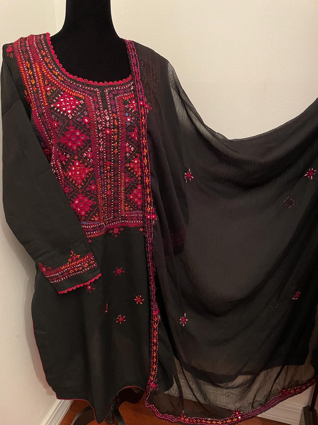 Handmade Balochi Embroidered With Mirror Dress Suit 3 Piece Stitched ...