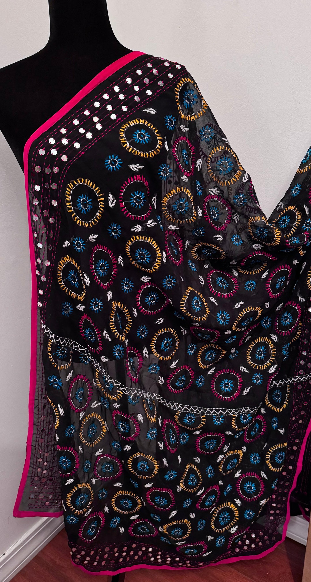 Phulkari Hand Work Embroidered Georgette Dupatta Shawl Pakistani Indian ...